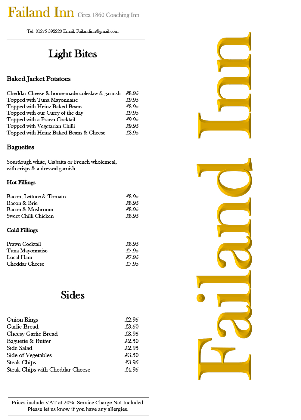 Menus – The Failand Inn