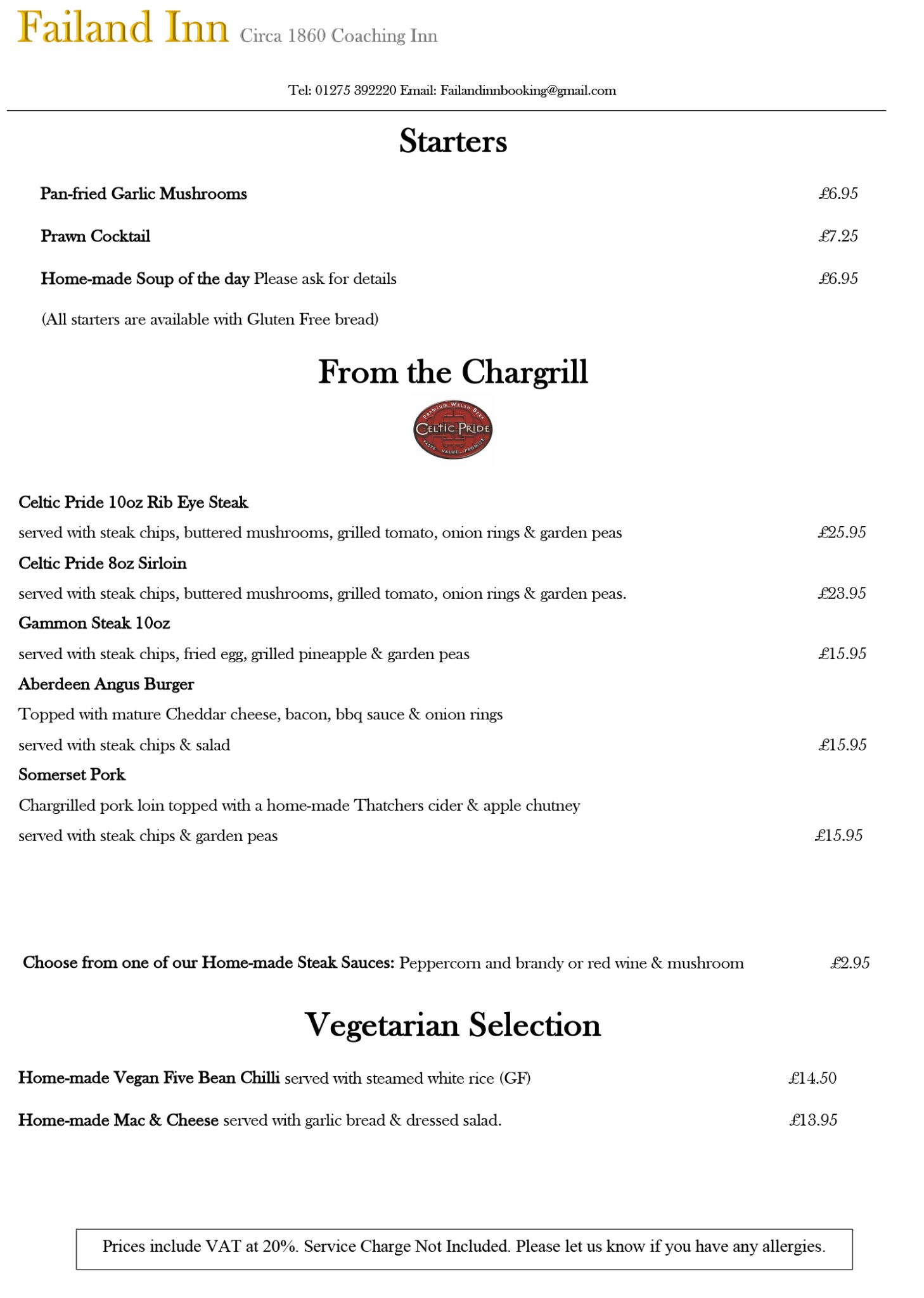 Menus – The Failand Inn
