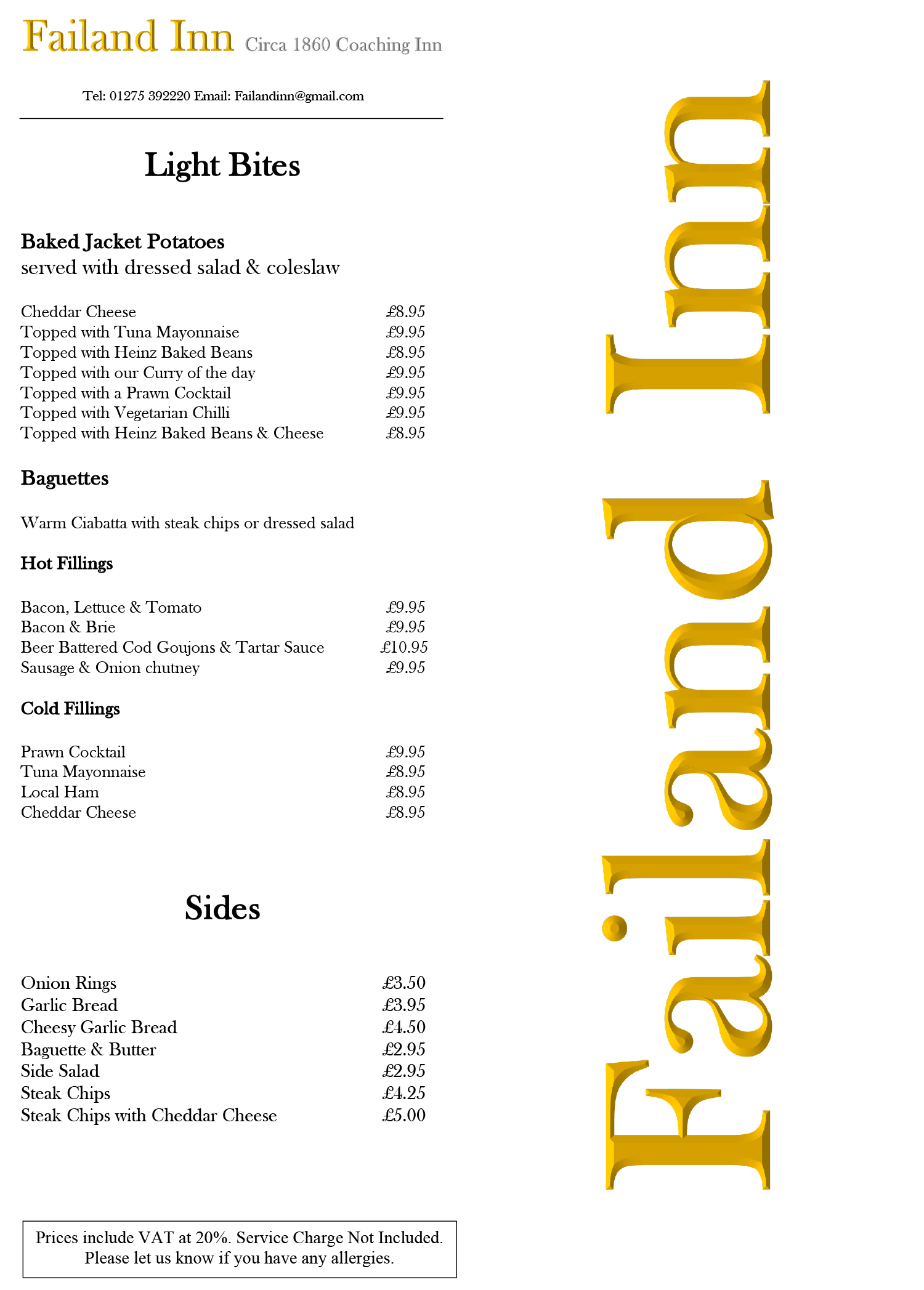 Menus – The Failand Inn