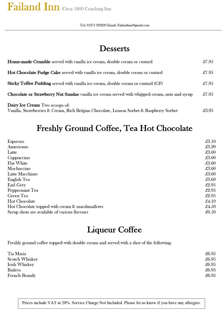 Menus – The Failand Inn