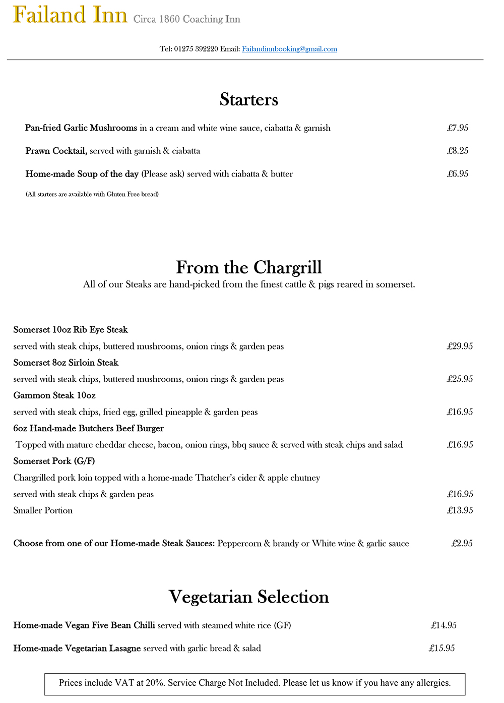 Menus – The Failand Inn