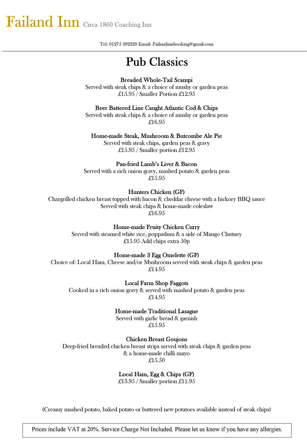 Menus – The Failand Inn