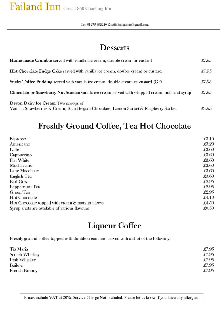 Menus – The Failand Inn